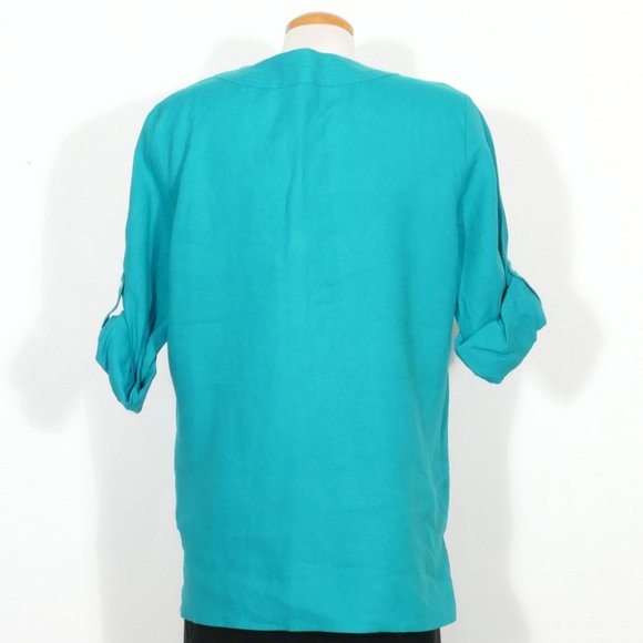 Lauren Ralph Lauren | Tops | Turquoise Linen Roll Tab Sleeve Tunic Top ...